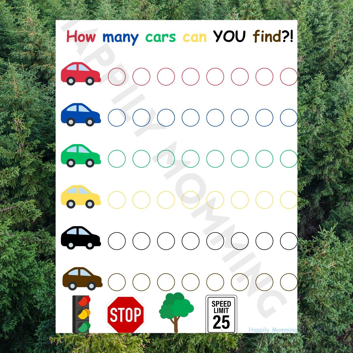Road Trip Scavenger Hunt/ Printable Set of 4/ Find the Car Colors/ Find ...