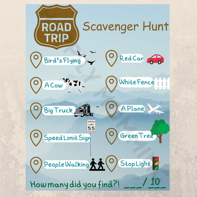 Road Trip Scavenger Hunt/ Printable Set of 4/ Find the Car Colors/ Find ...