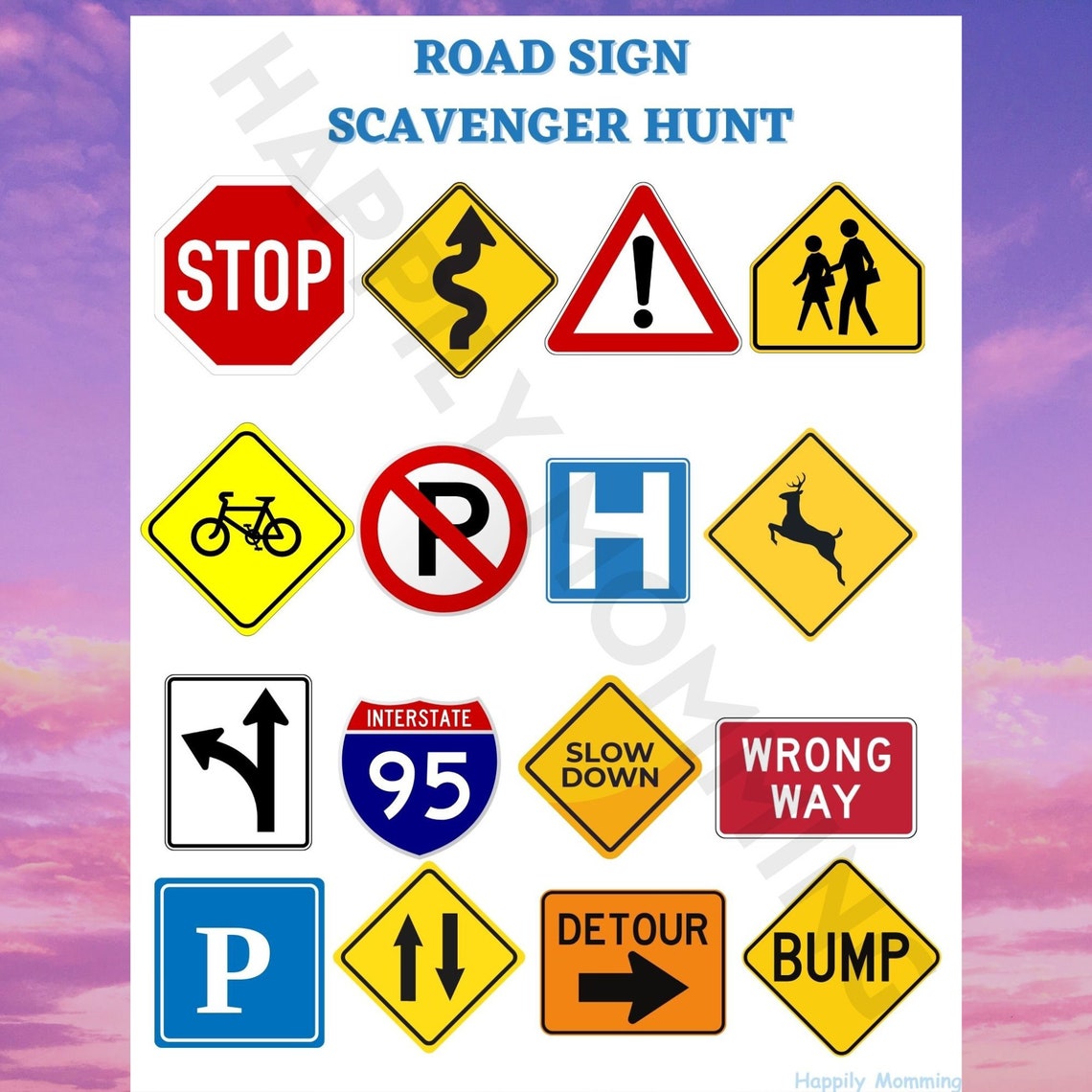 Road Trip Scavenger Hunt/ Printable Set of 4/ Find the Car Colors/ Find ...