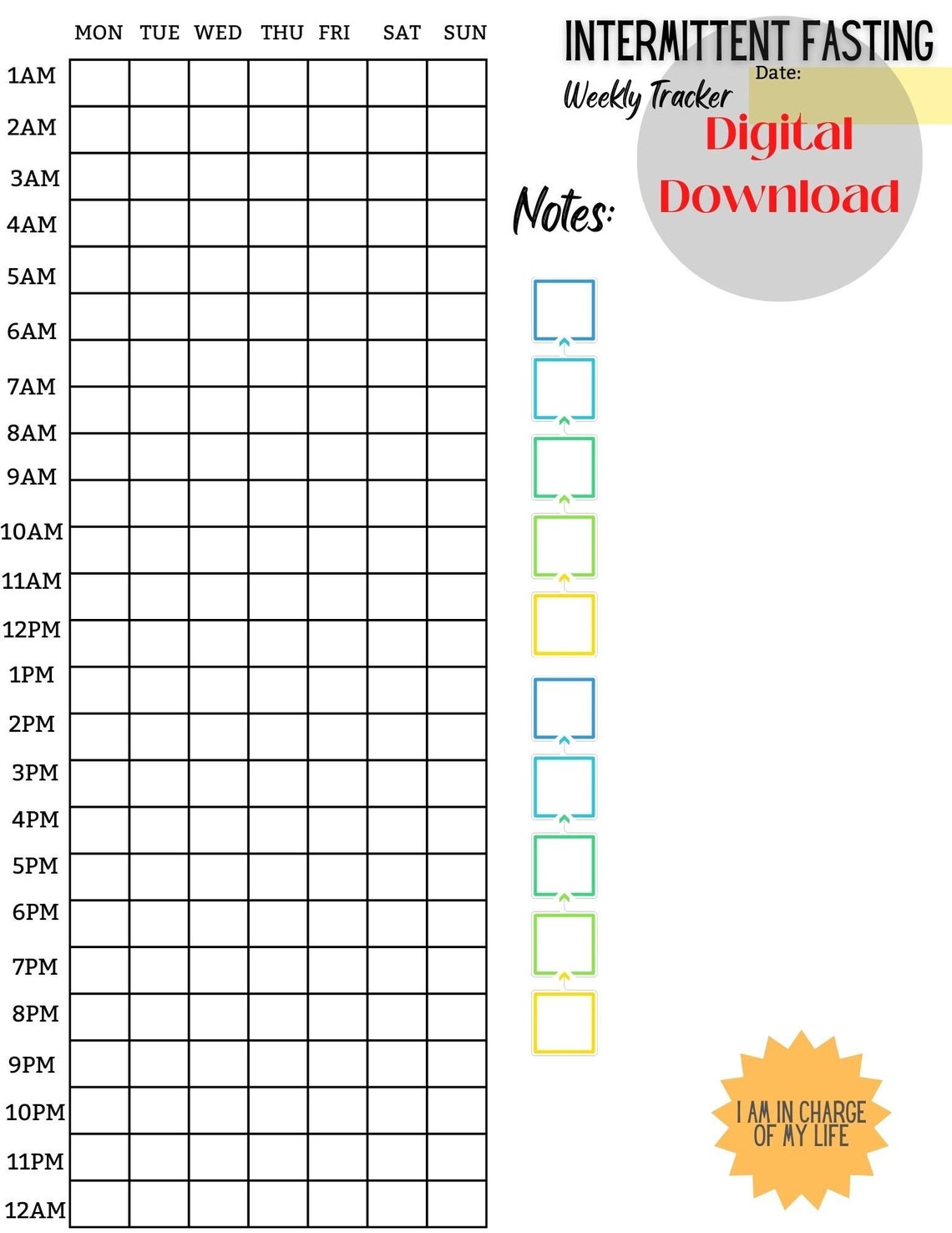 Intermittent Fasting Tracker/ Weekly Tracker/ Fasting Printable/ Weight ...