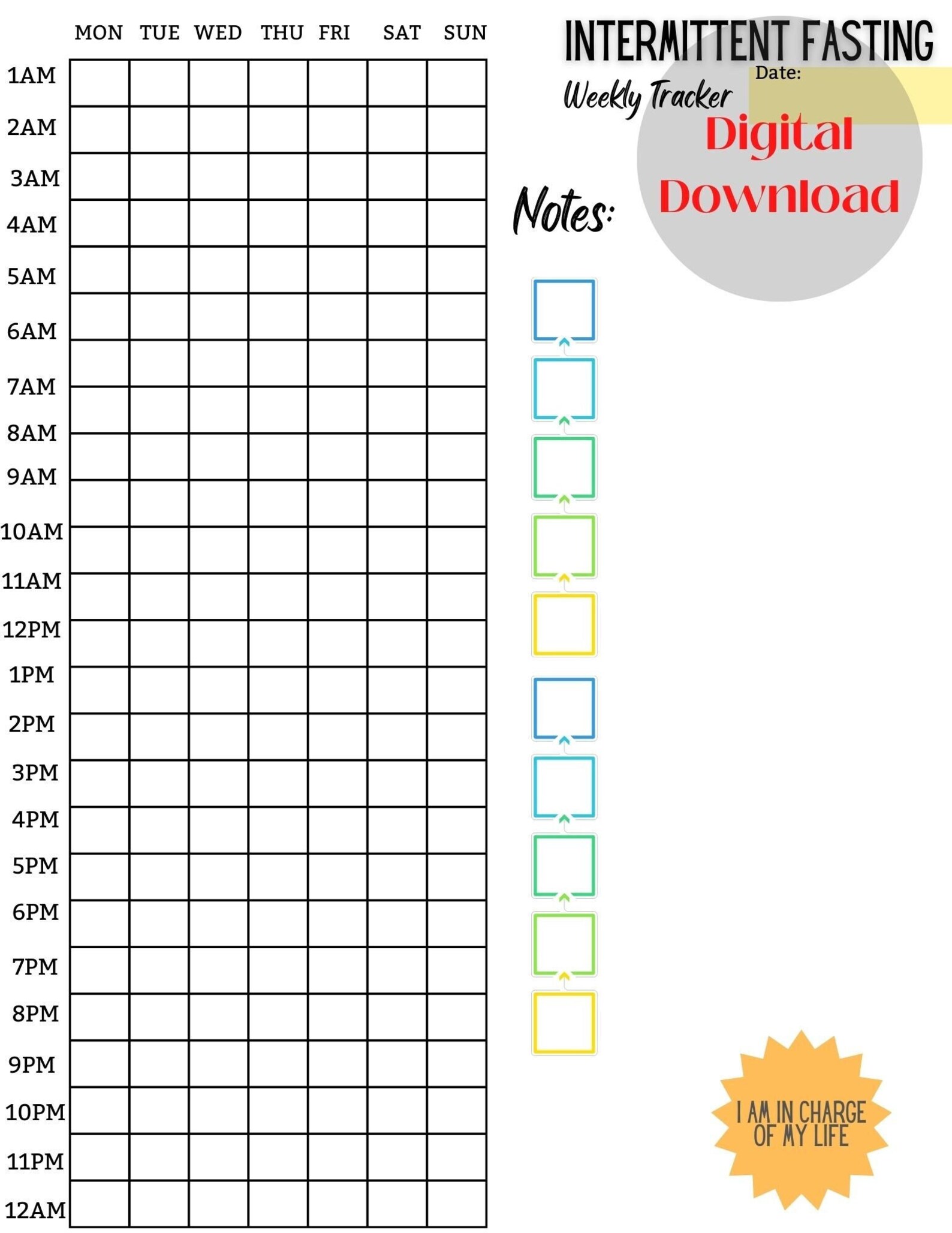 Intermittent Fasting Tracker/ Weekly Tracker/ Fasting Printable/ Weight ...