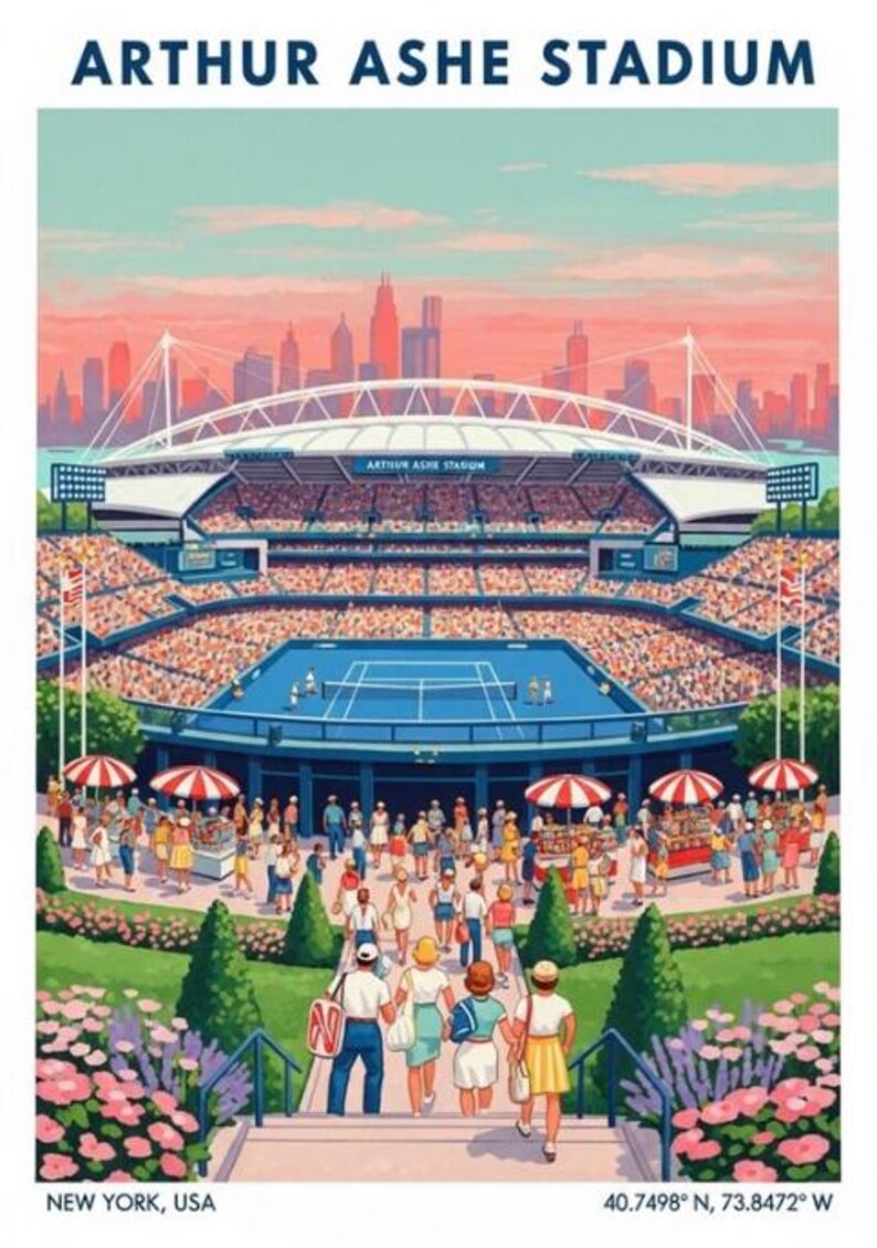 Arthur Ashe Stadium Poster – New York Tennis Travel Art Print, Wall ...