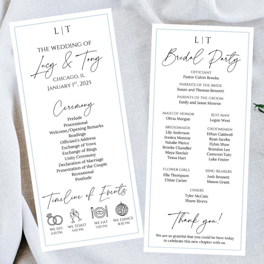 Editable Minimalist Wedding Program Canva Template – Instant Download, Printable Ceremony ...