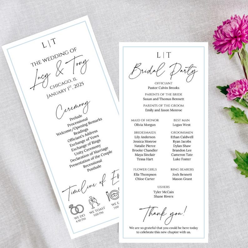 Editable Minimalist Wedding Program Canva Template – Instant Download ...