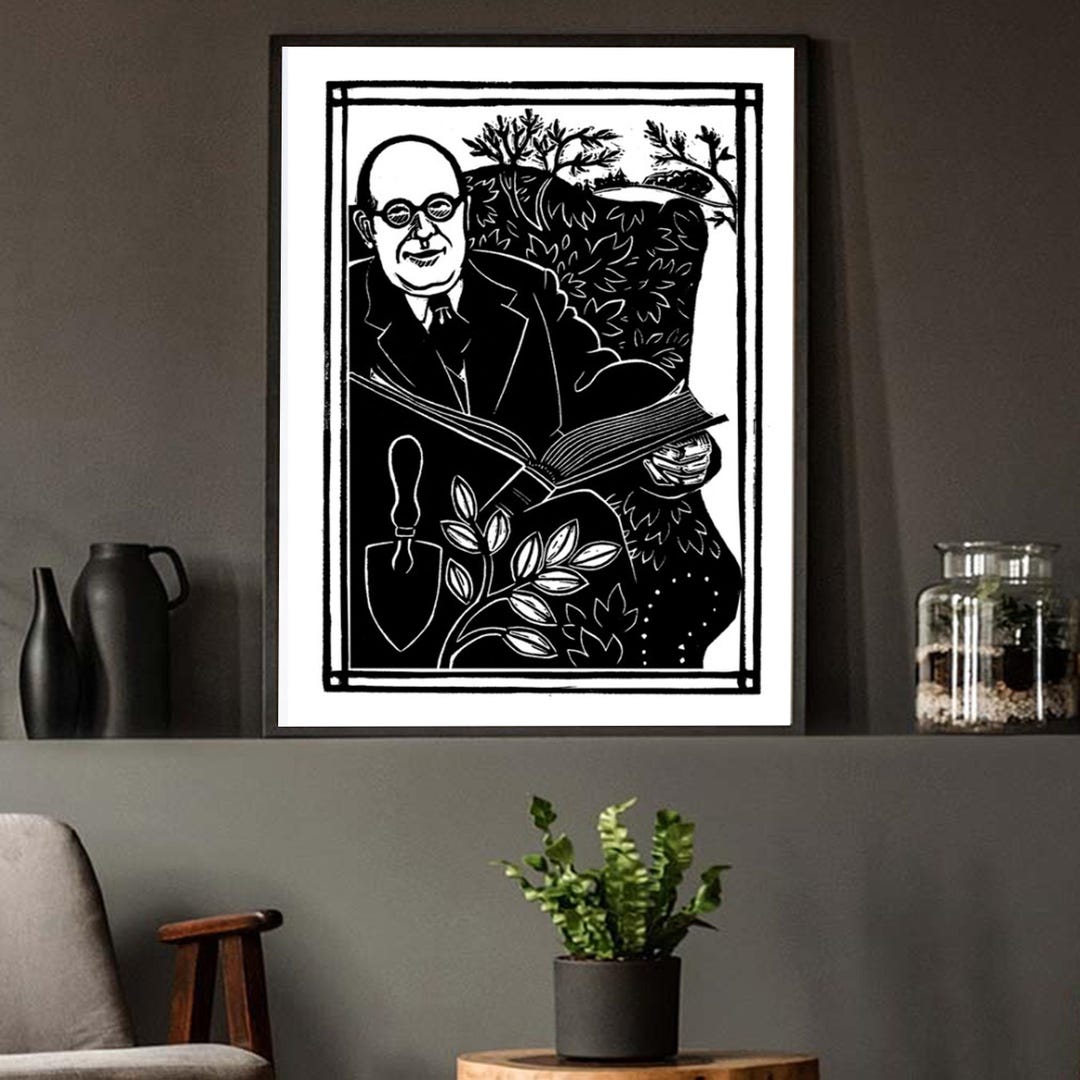 C.S. Lewis Reading - Linogravure Poster - Etsy