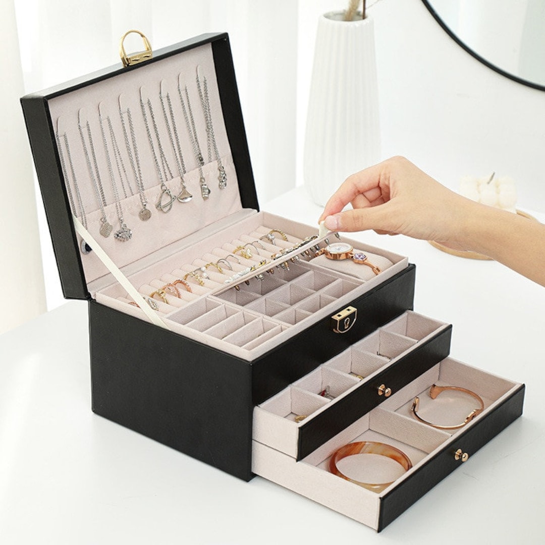 3-layer Large Capacity Jewelry Organizer With Watch Box and Earing ...