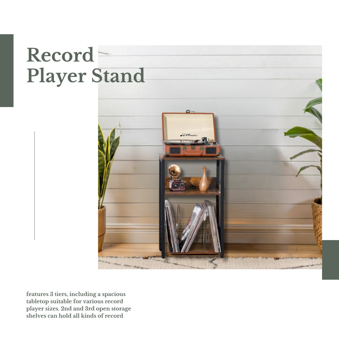 3 Tier End Table Record Player Stand With Storage of up to 100 Albums ...