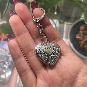 Custom Heart Locket Keychain: Silver Finish, Pink Bow - Etsy