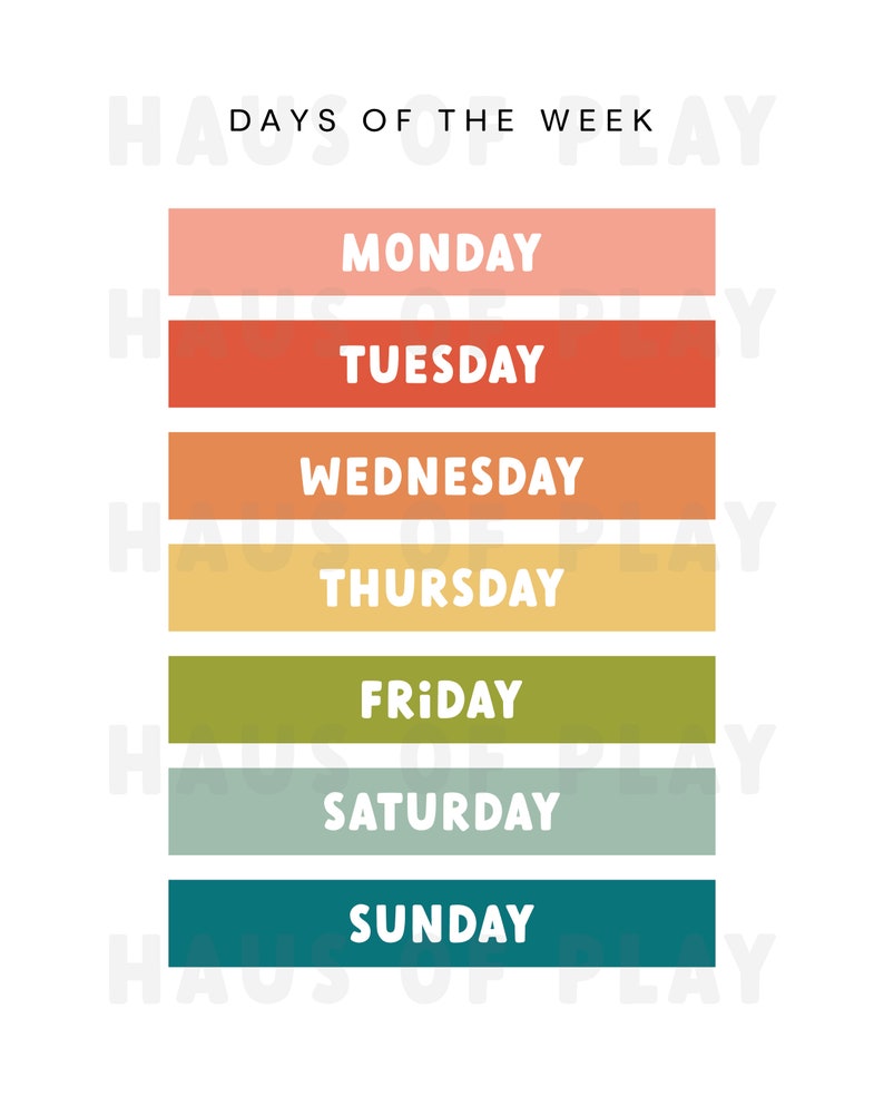 Rainbow Days of the Week Wall Print, Digital Download Print, Cute ...