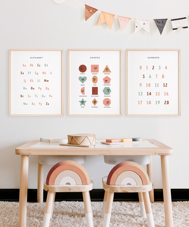 Set of 6 Educational Posters for Kids, Digital Download Print, Rainbow ...