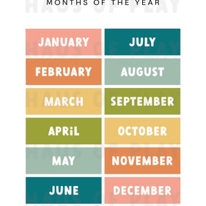 Rainbow Months of the Year Wall Print, Digital Download Print, Cute ...
