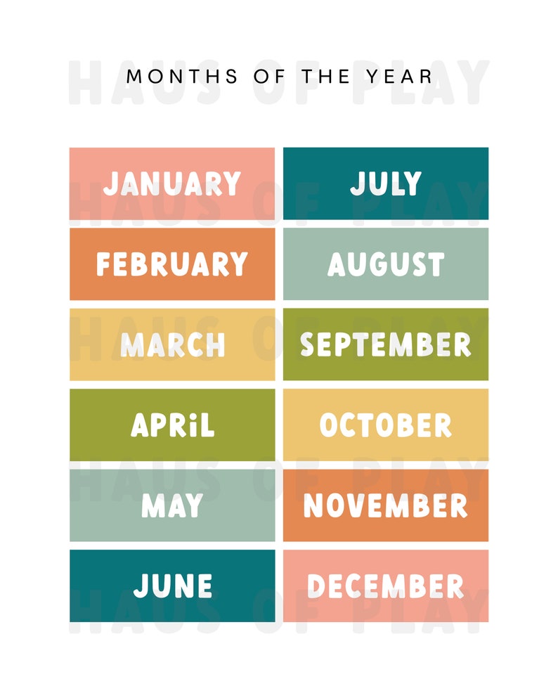 Rainbow Months of the Year Wall Print, Digital Download Print, Cute ...