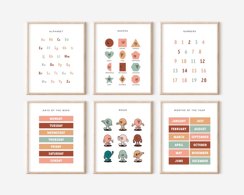 Set of 6 Educational Posters for Kids, Digital Download Print, Rainbow ...