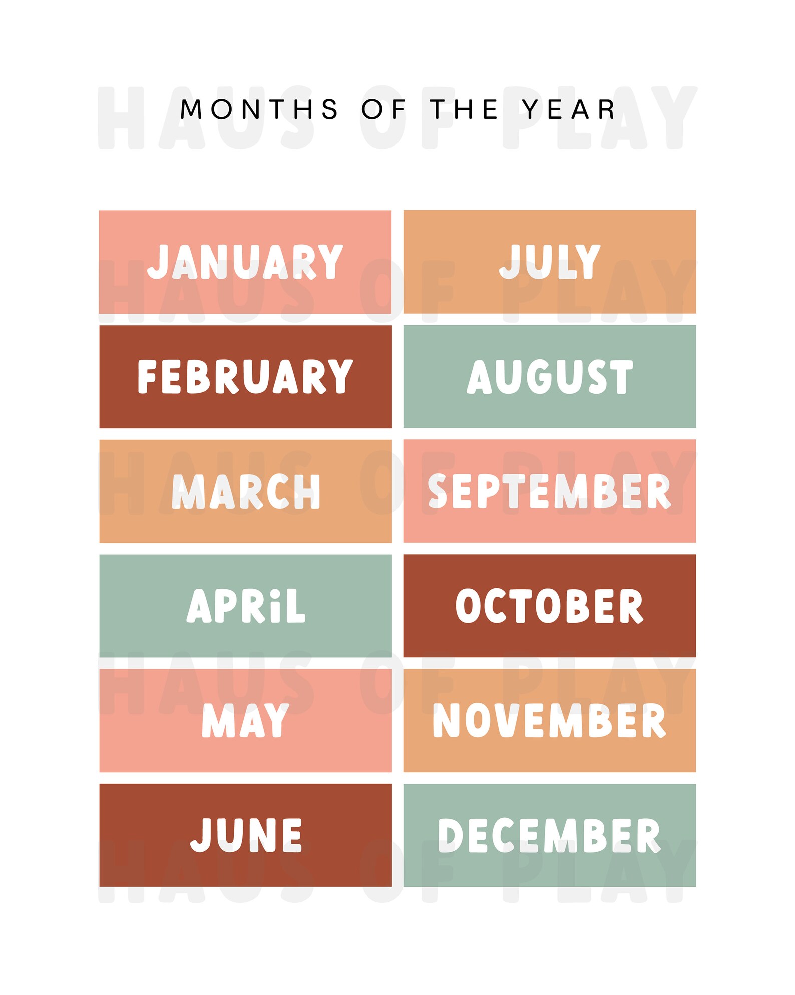Boho Months of the Year Wall Print, Digital Download Print, Cute ...