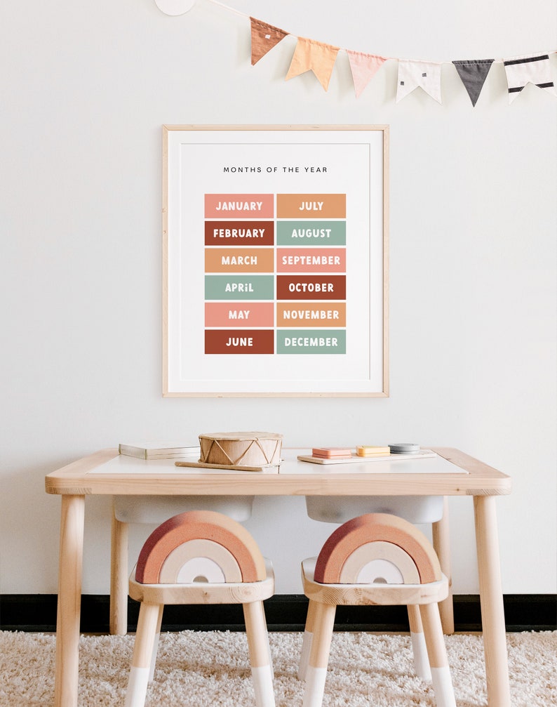 Boho Months of the Year Wall Print, Digital Download Print, Cute ...