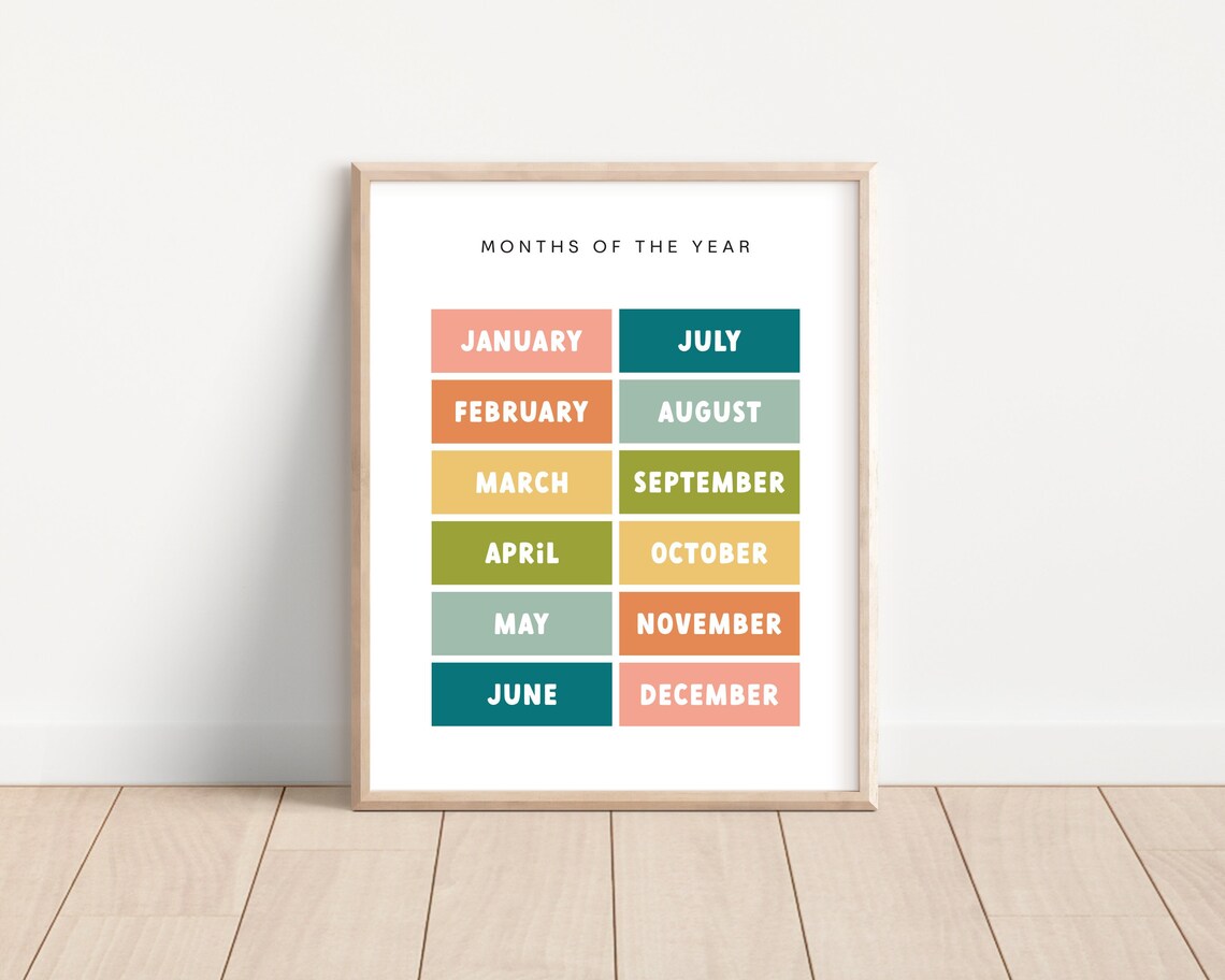 Rainbow Months of the Year Wall Print, Digital Download Print, Cute ...