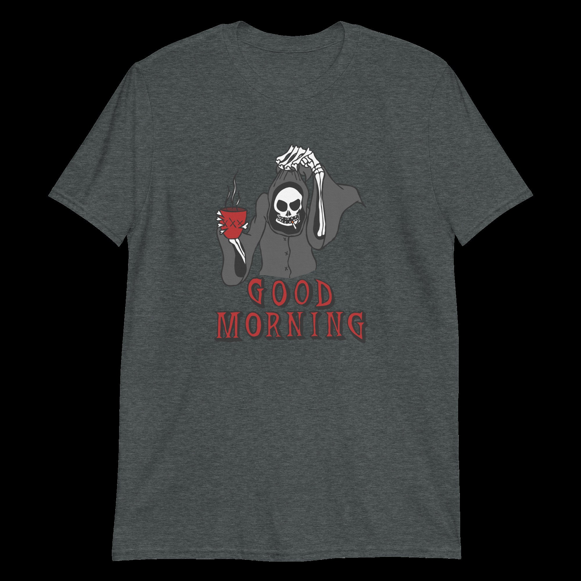 Morning Reaper T-shirt Cigarettes & Coffee Shirt Short Sleeve Halloween ...