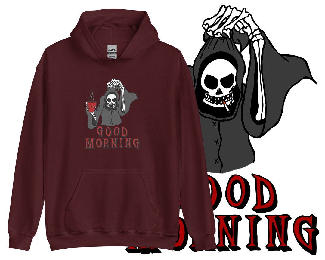 Morning Reaper Hoodie | Cigarettes & Coffee Hoodie | Halloween Hooded ...