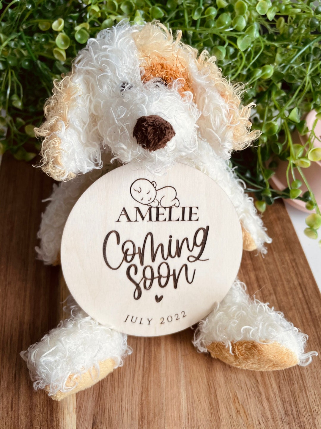 Custom Baby Coming Soon Sign: Engraved Birch Wood Pregnancy ...