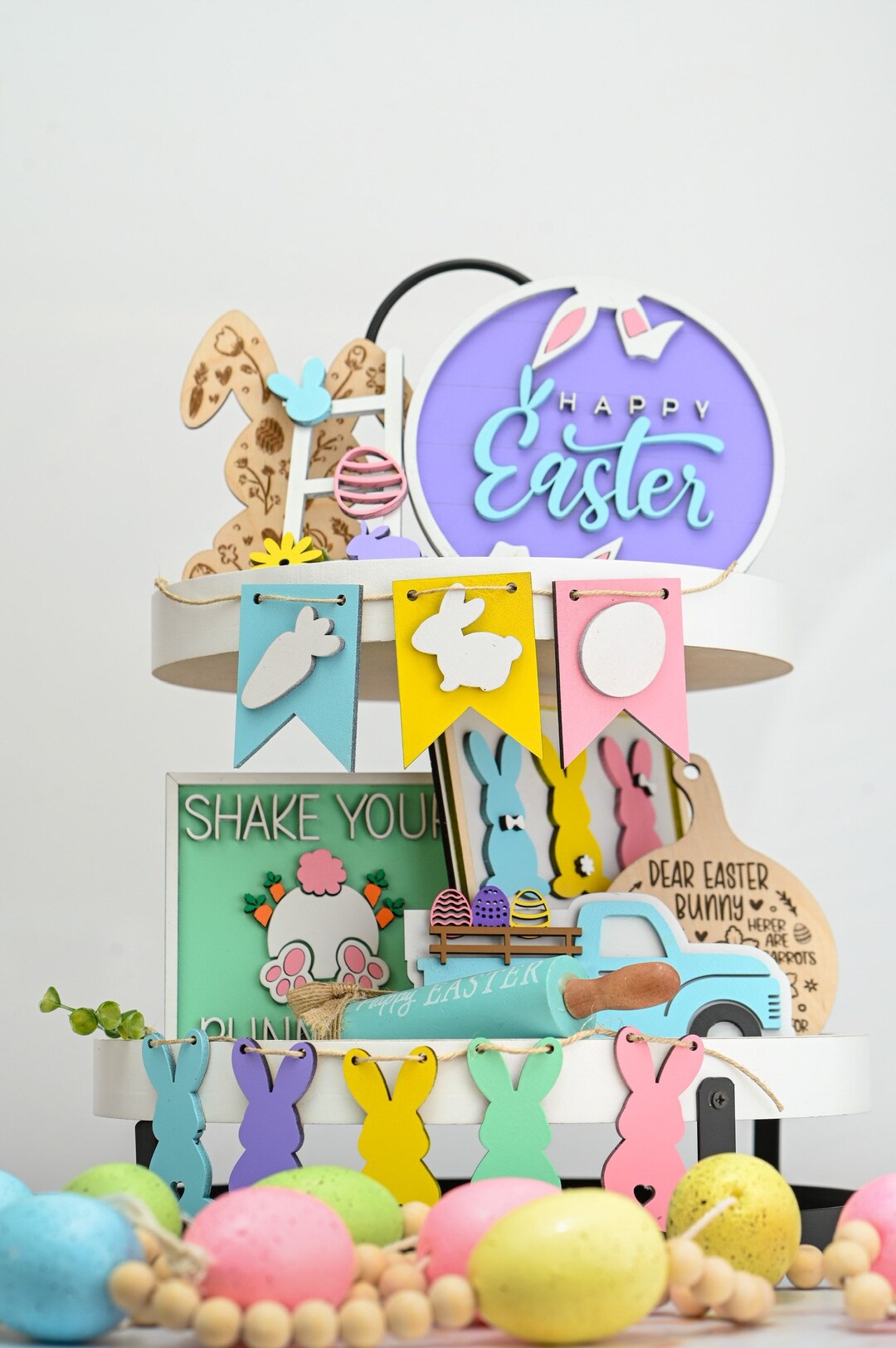 Easter Tired Decor 2025, Bright Easter Decoration , Bunny Decoration ...