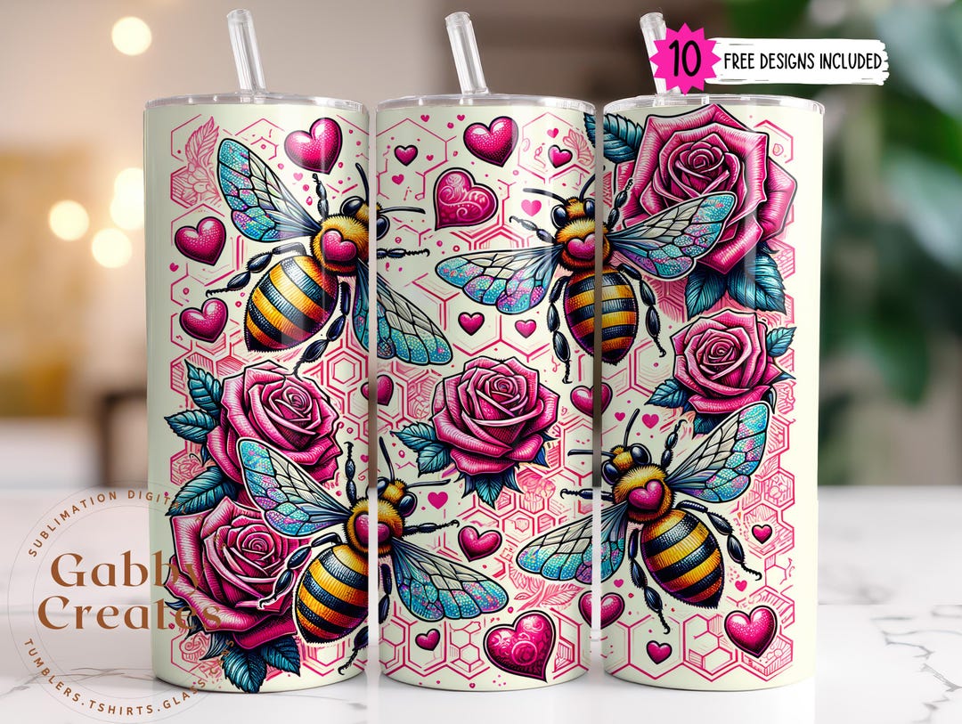 Bee Mine Valentines Day Bumblebee Hearts 20 Oz Skinny Tumbler ...