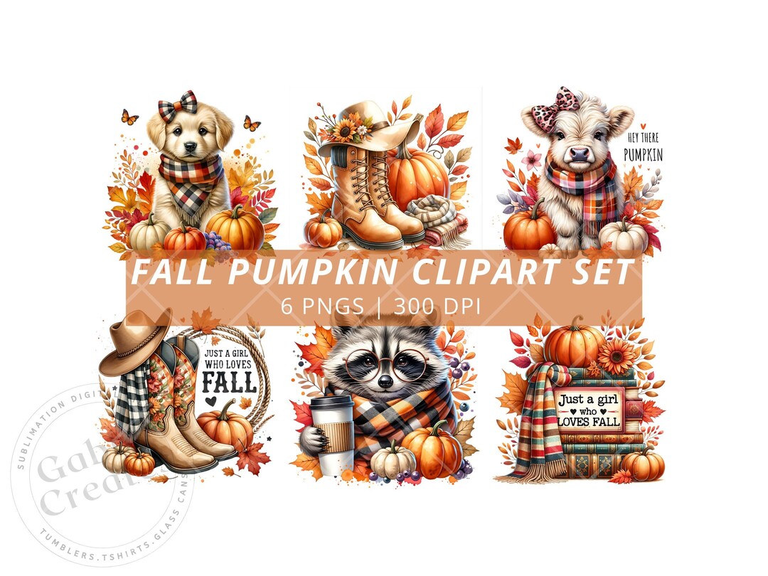 Fall Autumn Pumpkin Clipart Set, Fall Vibes Bundle Sublimation UVDTF ...