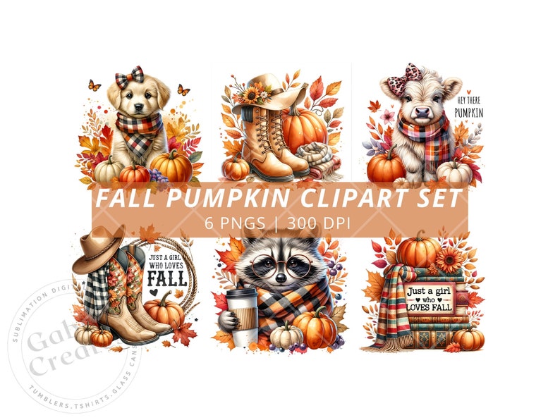 Fall Autumn Pumpkin Clipart Set, Fall Vibes Bundle Sublimation UVDTF ...