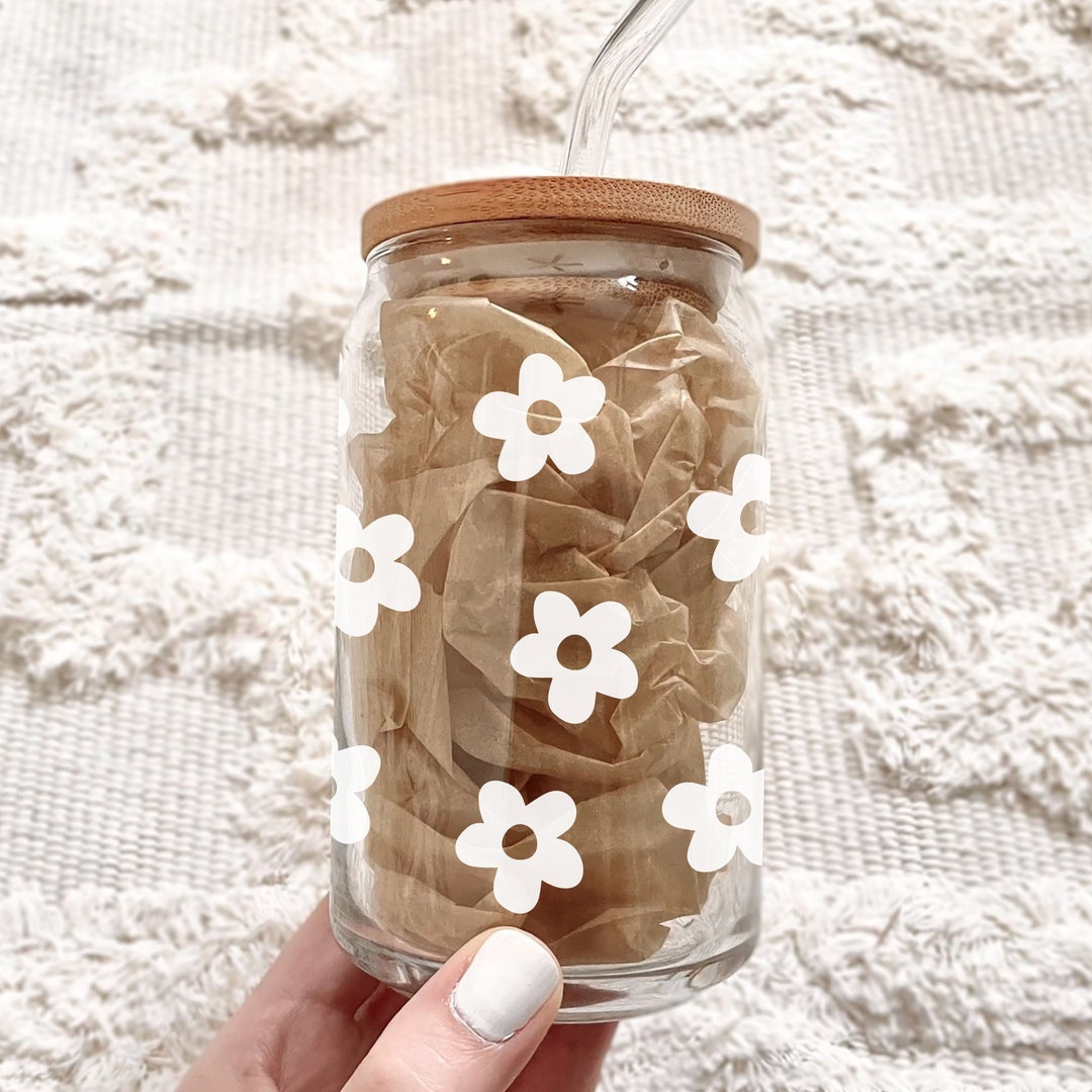 Retro Flower Iced Coffee Cup Daisy Beer Can Glass Iced - Etsy