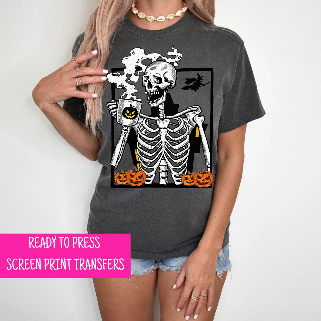 READY TO PRESS Halloween Screen Print Transfer, Halloween Skeleton ...
