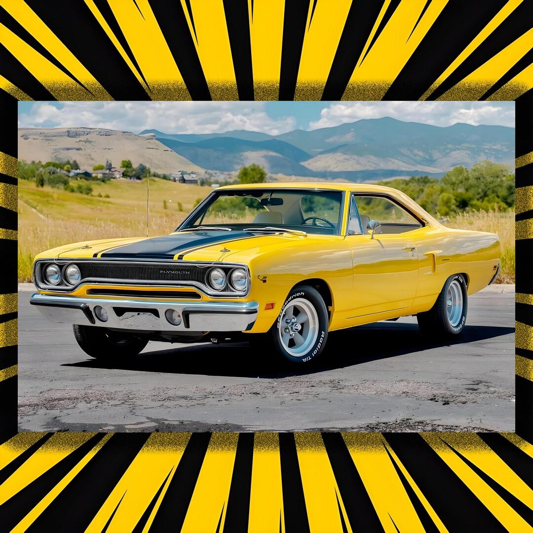 Plymouth Road Runner Yellow-black 1970 Muscle Car | 36x24 Inch Glossy ...