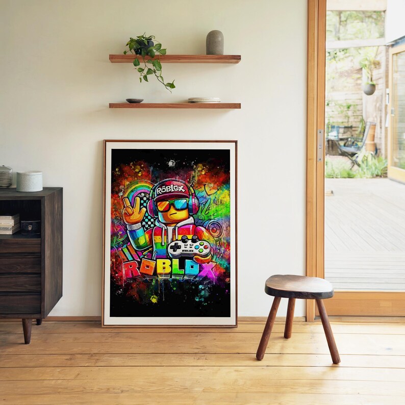 Vibrant Roblox Graffiti Pop Art Print - Neon Gaming Character Wall ...