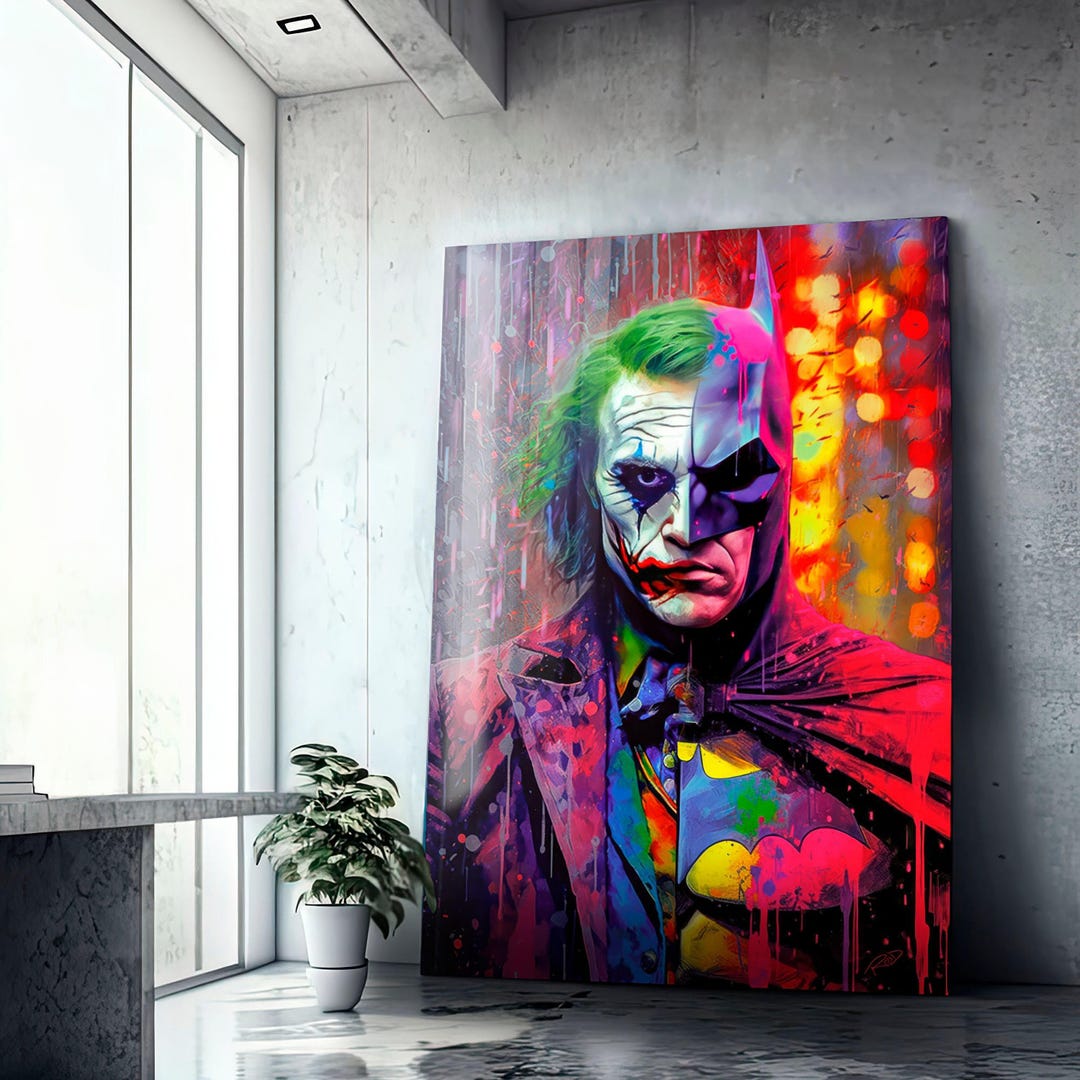 Bat Vs Joker Portrait Pop Art Graffiti Mural Poster, Modern Wall Art ...