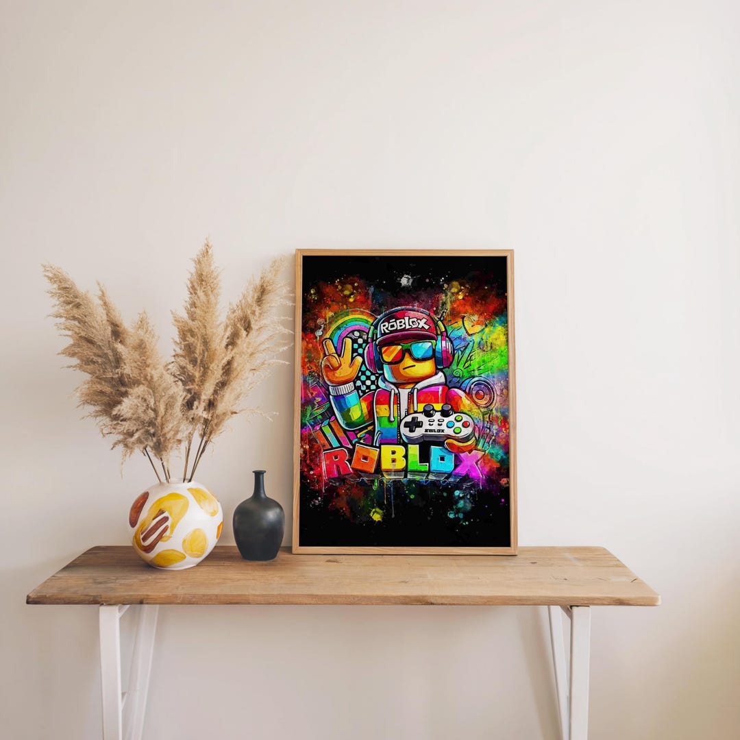 Vibrant Roblox Graffiti Pop Art Print - Neon Gaming Character Wall ...