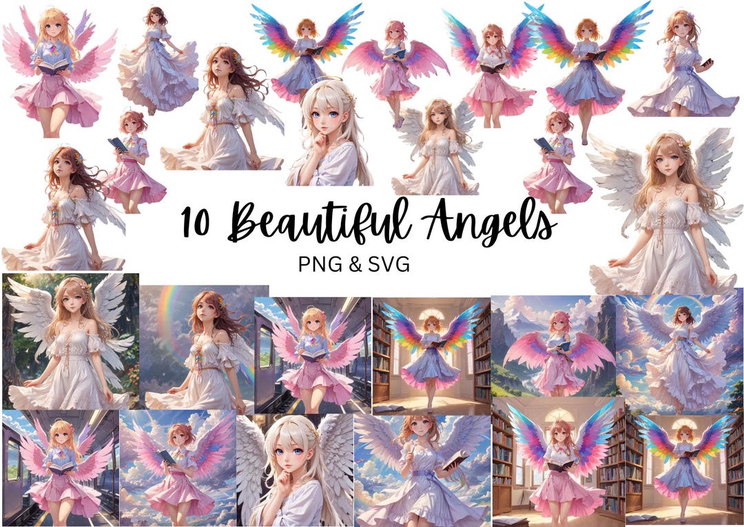 10 Beautiful Angels Digital Printable DXF,SVG, PNG, Design for T-shirts ...