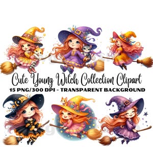 Cute Witchy Girl Clipart Bundle of 15,enchanting Halloween Girl ...
