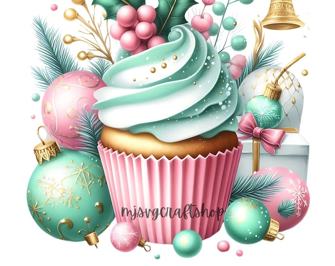 40 PNG, Christmas Cupcakes Clipart Bundle, Set1, Festive Holiday ...