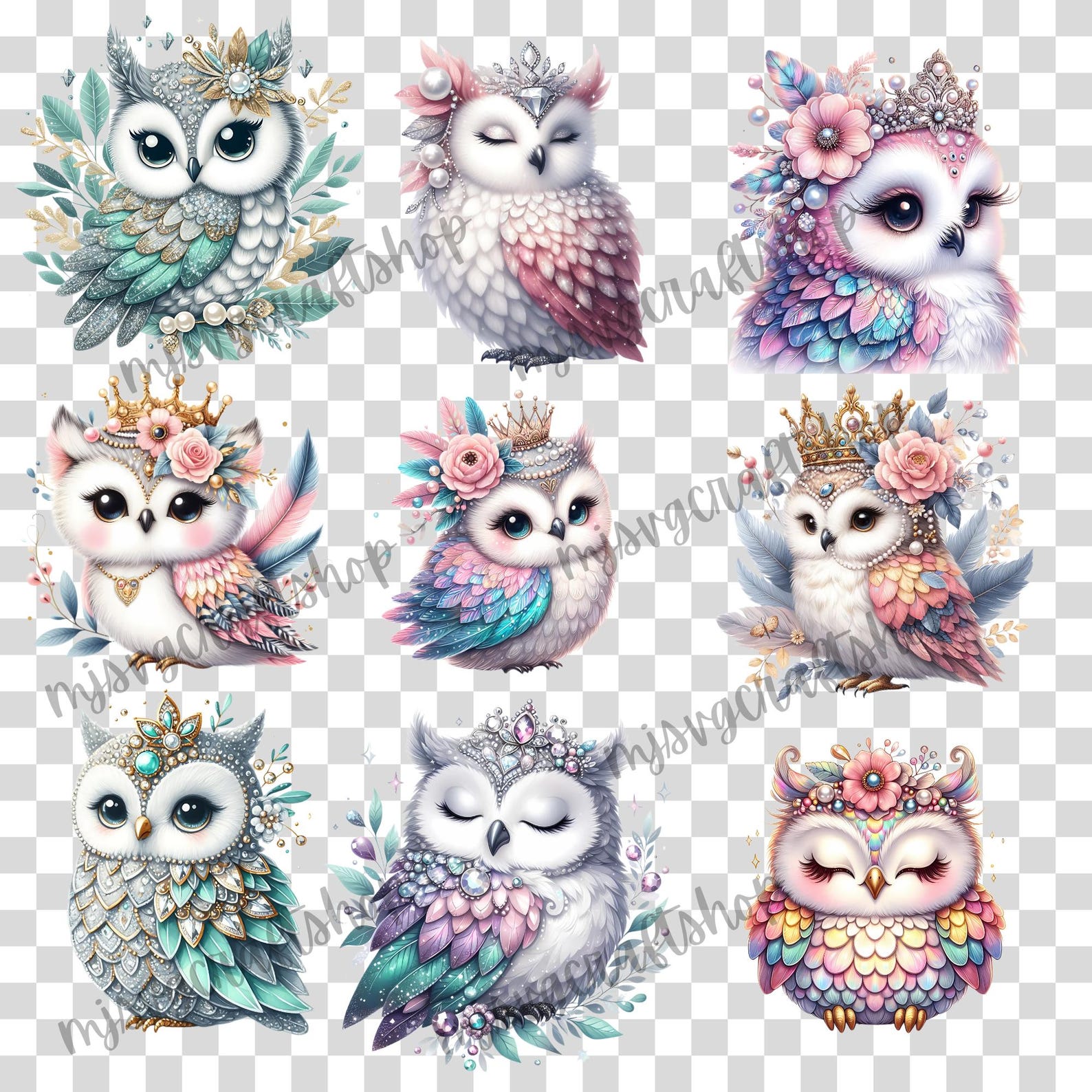Sparkling Owl Clipart Bundle: Colorful PNG Images (digital Download) - Etsy