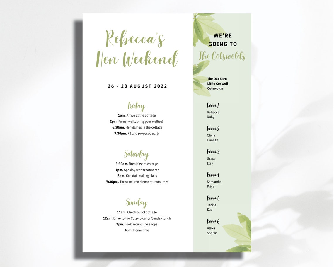 Hen Do Itinerary Template Bachelorette Party Digital - Etsy UK