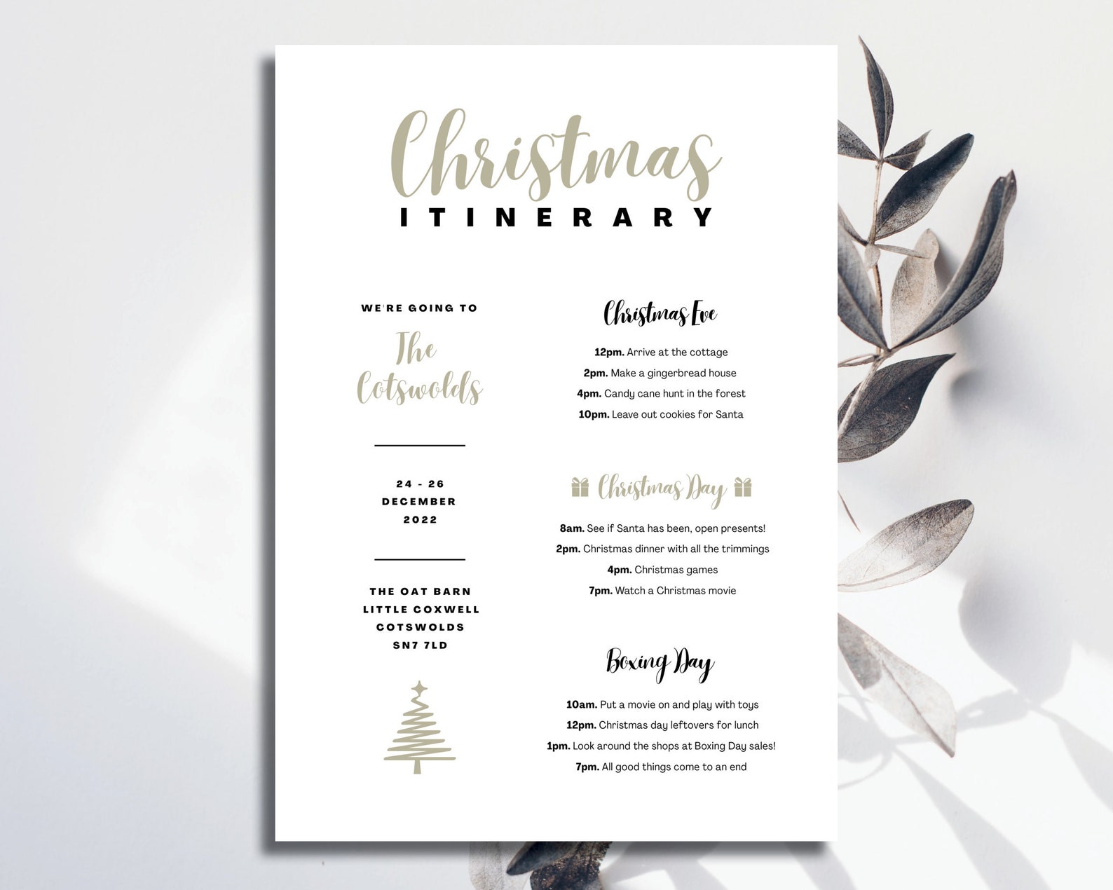 Christmas Itinerary Template, Christmas Eve, Christmas Day, Boxing Day ...