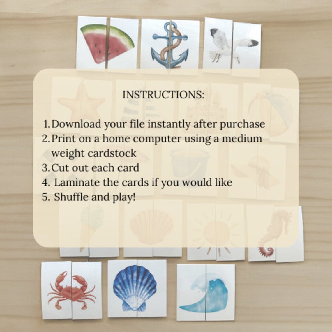 Watercolor Beach Matching Game: Preschool Printable Activity (digital ...