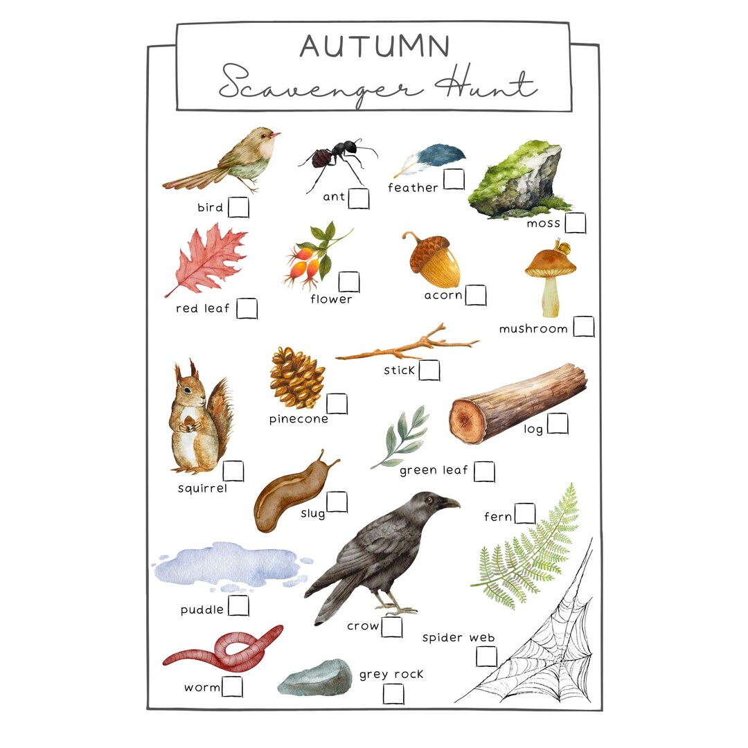 Forest Scavenger Hunt PDF Printable Digital File Autumn Woodland ...