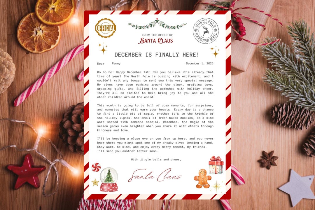 Personalized December 1st Christmas Letter for Kids (digital Download ...