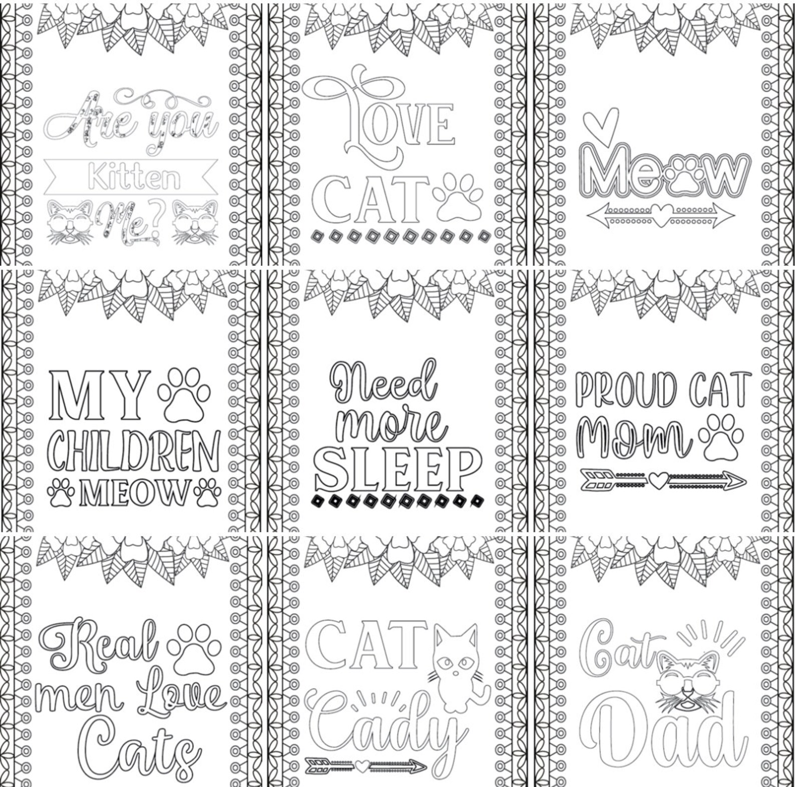 Cat Related Quotes for Coloring 15 Pages Activity - Etsy