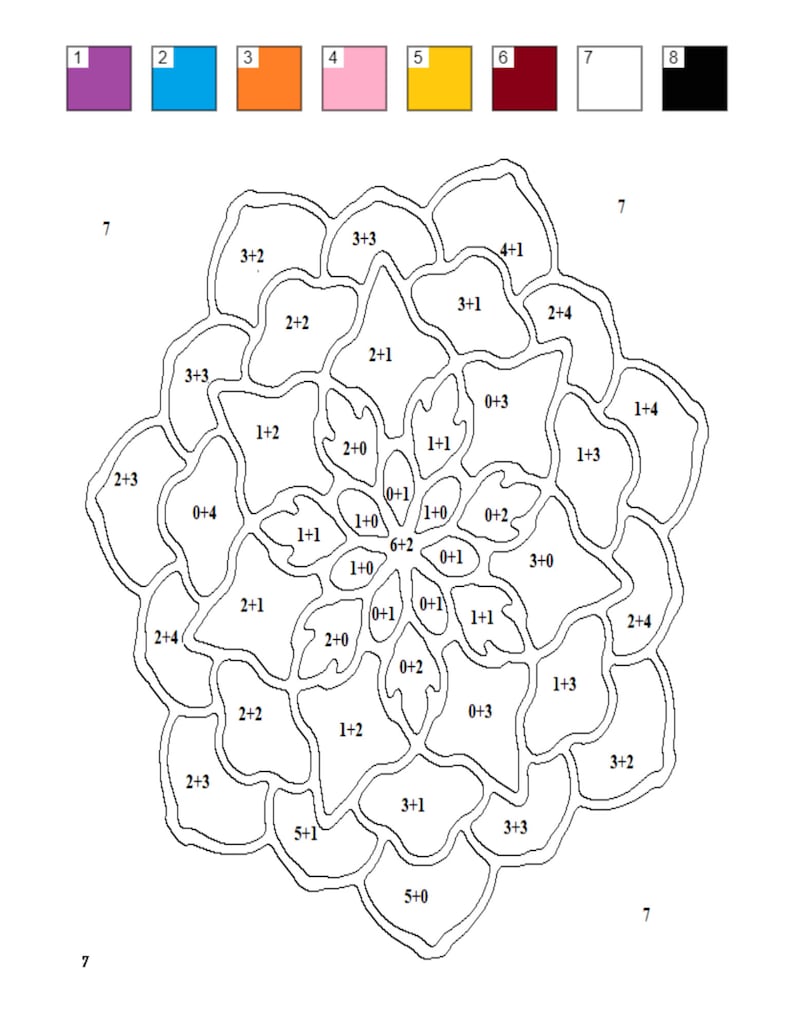 Color by Numbers Flower Worksheets - Etsy