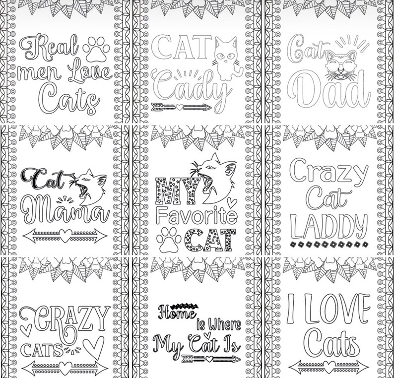 Cat Related Quotes for Coloring 15 Pages Activity - Etsy