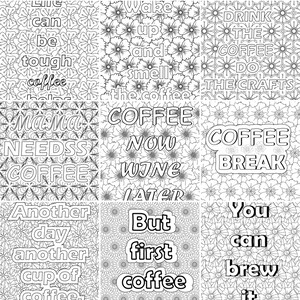 33 Pages of Coffee Themed Quotes for Coloring! Fun for Adults and ...