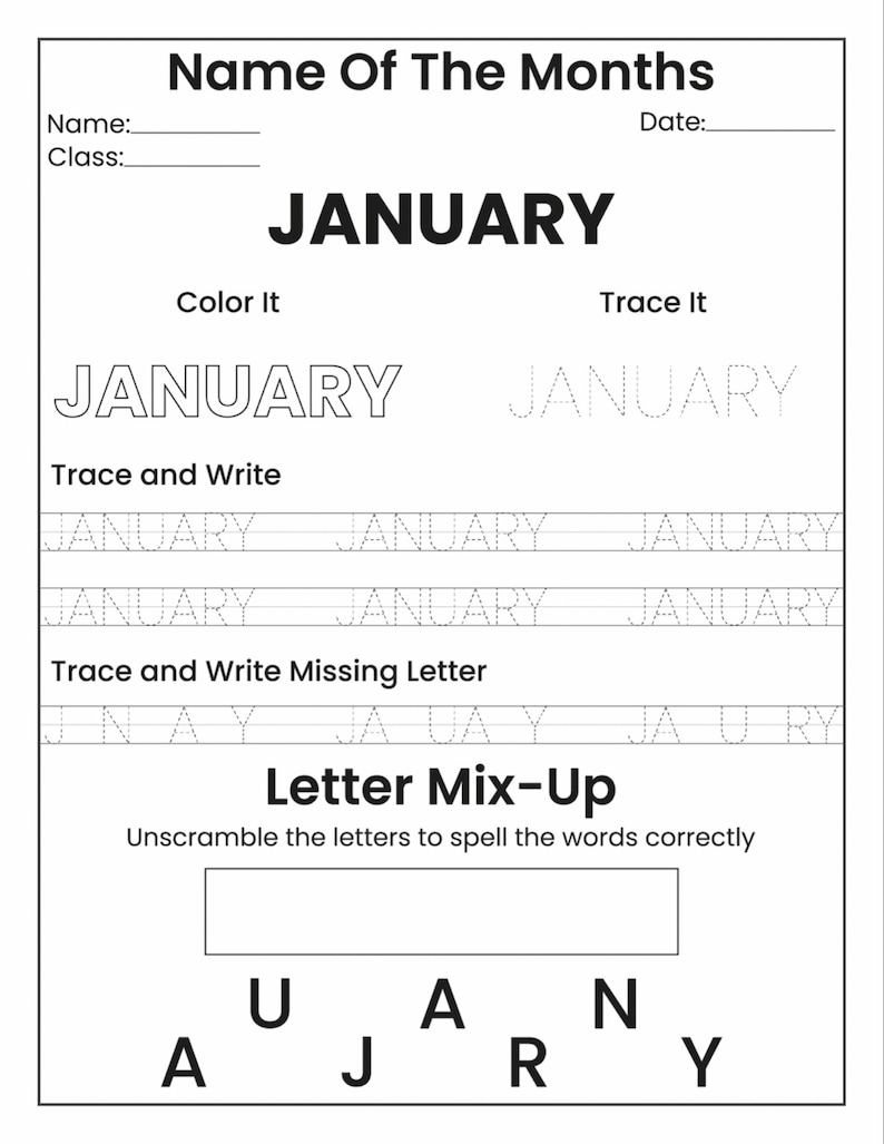 Trace Write and Color the 12 Months of the Year• January Through ...