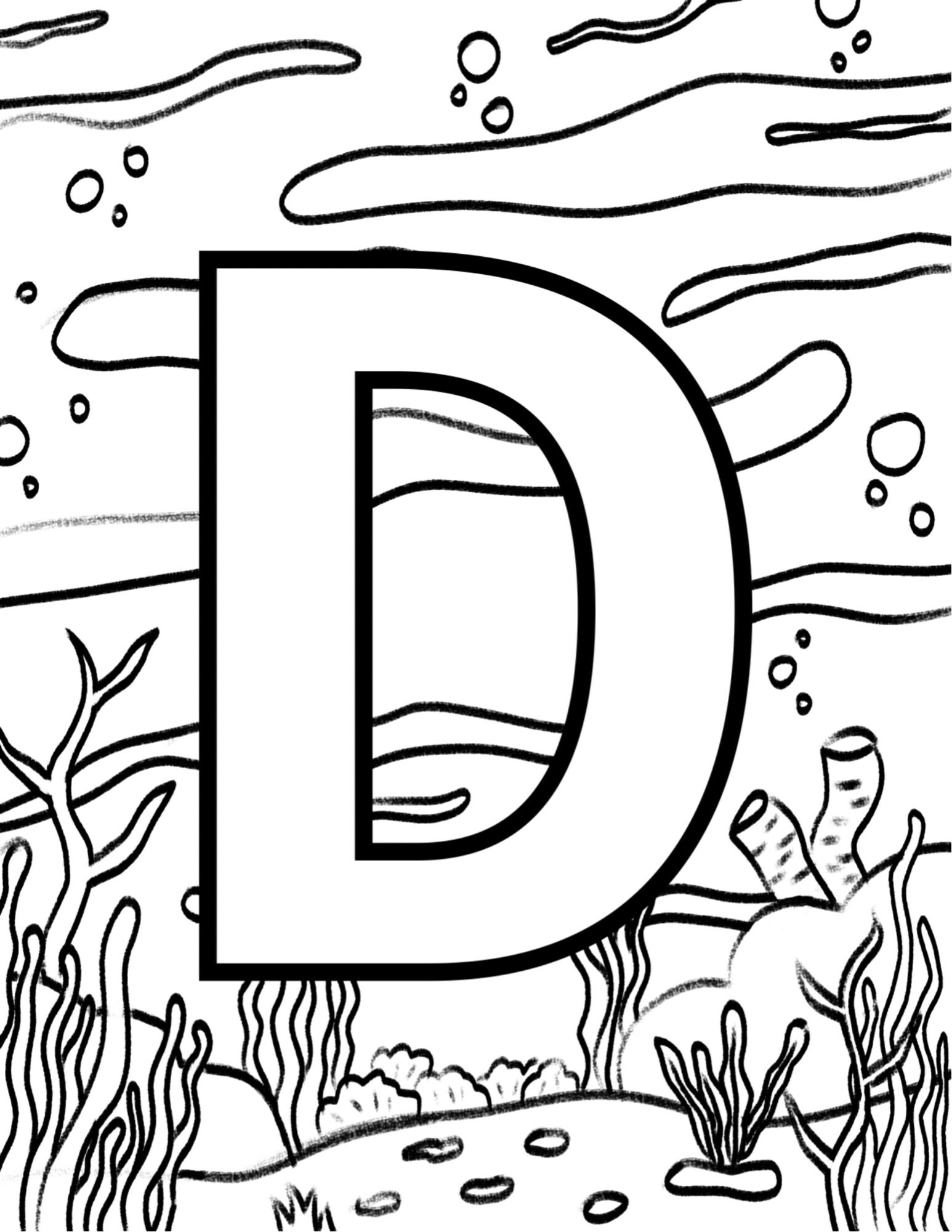 A-Z 26 Pages Underwater Themed Alphabet Coloring Pages for Kids ...