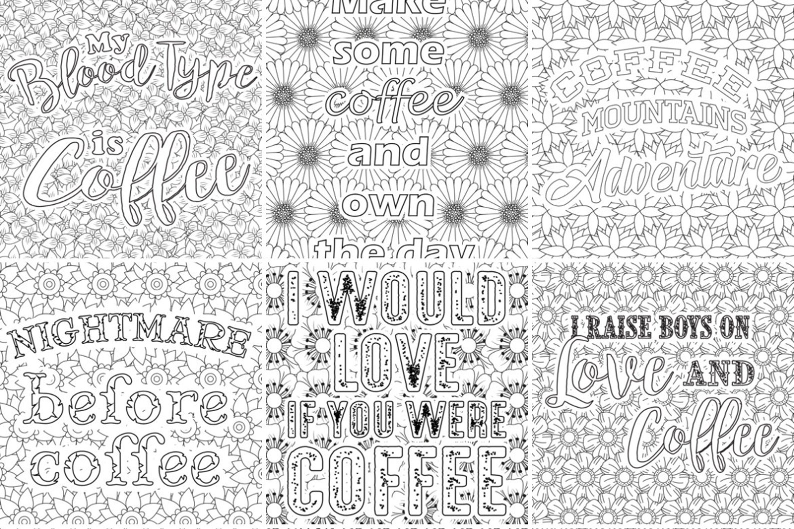 33 Pages of Coffee Themed Quotes for Coloring Fun for Adults and Coffee ...