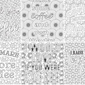 33 Pages of Coffee Themed Quotes for Coloring! Fun for Adults and ...
